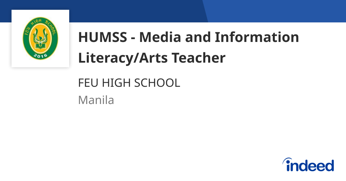 HUMSS - Media and Information Literacy/Arts Teacher - Manila - Indeed.com