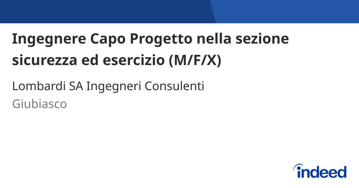 Ingegnere Capo Progetto nella sezione sicurezza ed esercizio (M/F/X ...