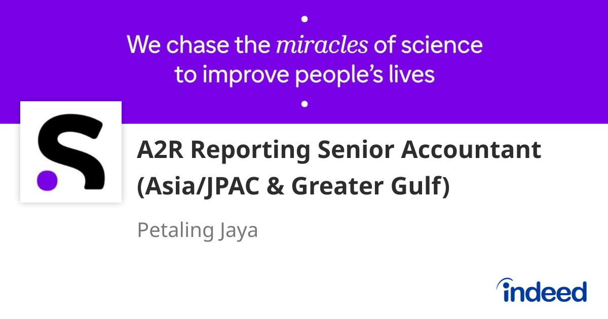 A2R Reporting Senior Accountant (Asia/JPAC & Greater Gulf) - Petaling ...