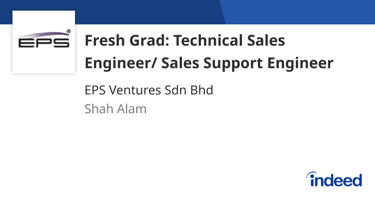 Fresh Grad: Technical Sales Engineer/ Sales Support Engineer - Shah ...