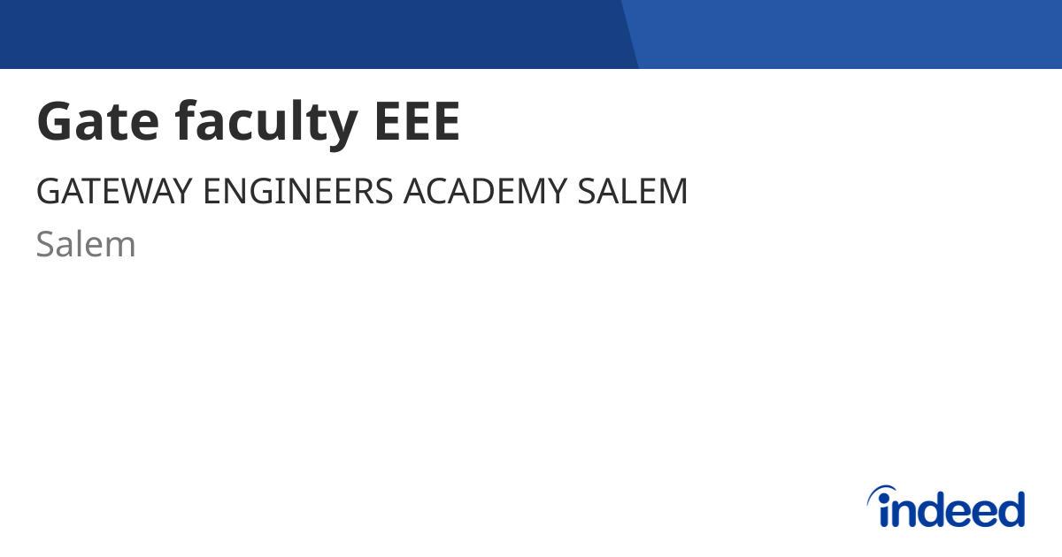Gate faculty EEE - Salem, Tamil Nadu - Indeed.com