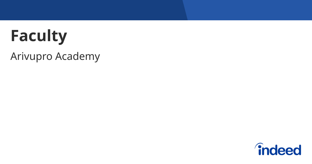 Faculty - Koramangala, Bengaluru, Karnataka - Indeed.com
