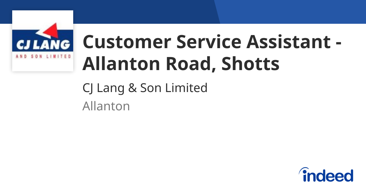 Customer Service Assistant - Allanton Road, Shotts - Allanton ML7 5AX ...