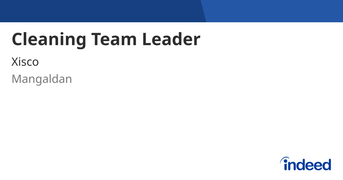 Cleaning Team Leader - Mangaldan - Indeed.com