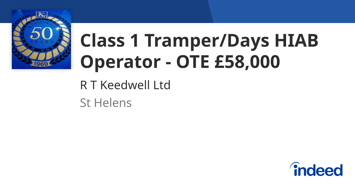 Class 1 Tramper/Days HIAB Operator - OTE £58,000 - St Helens WA11 9XB ...