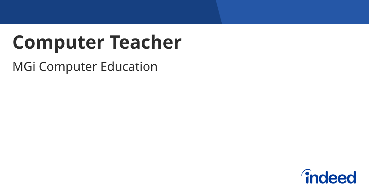Computer Teacher - Mayur Vihar Ph-III, Delhi, Delhi - Indeed.com