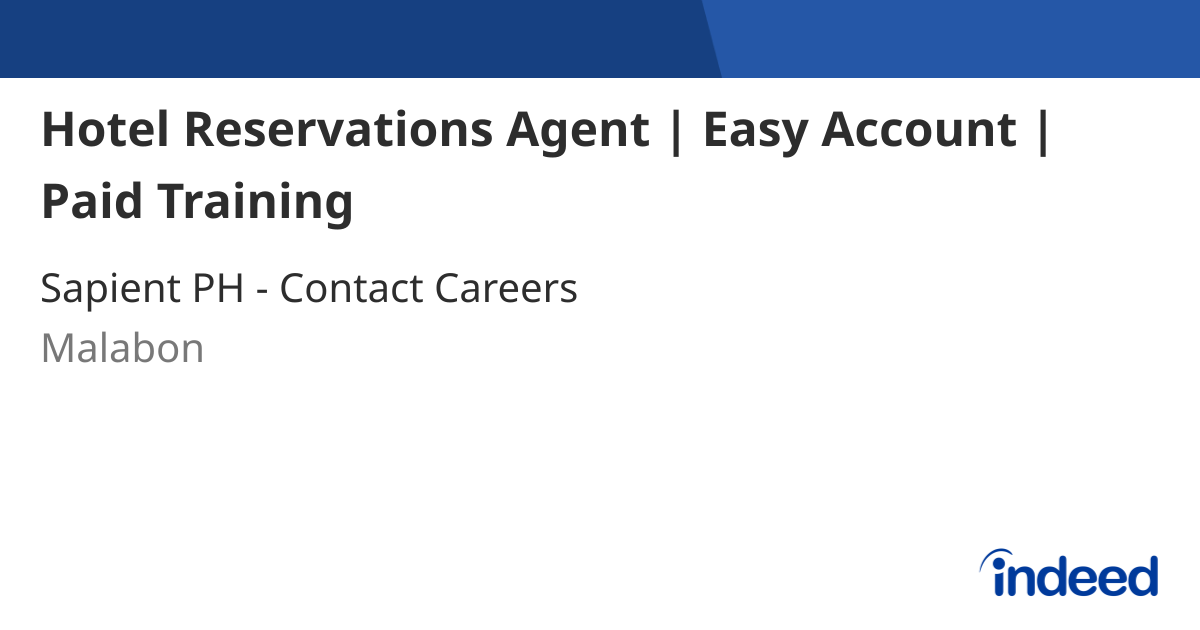 Hotel Reservations Agent | Easy Account | Paid Training - Malabon ...