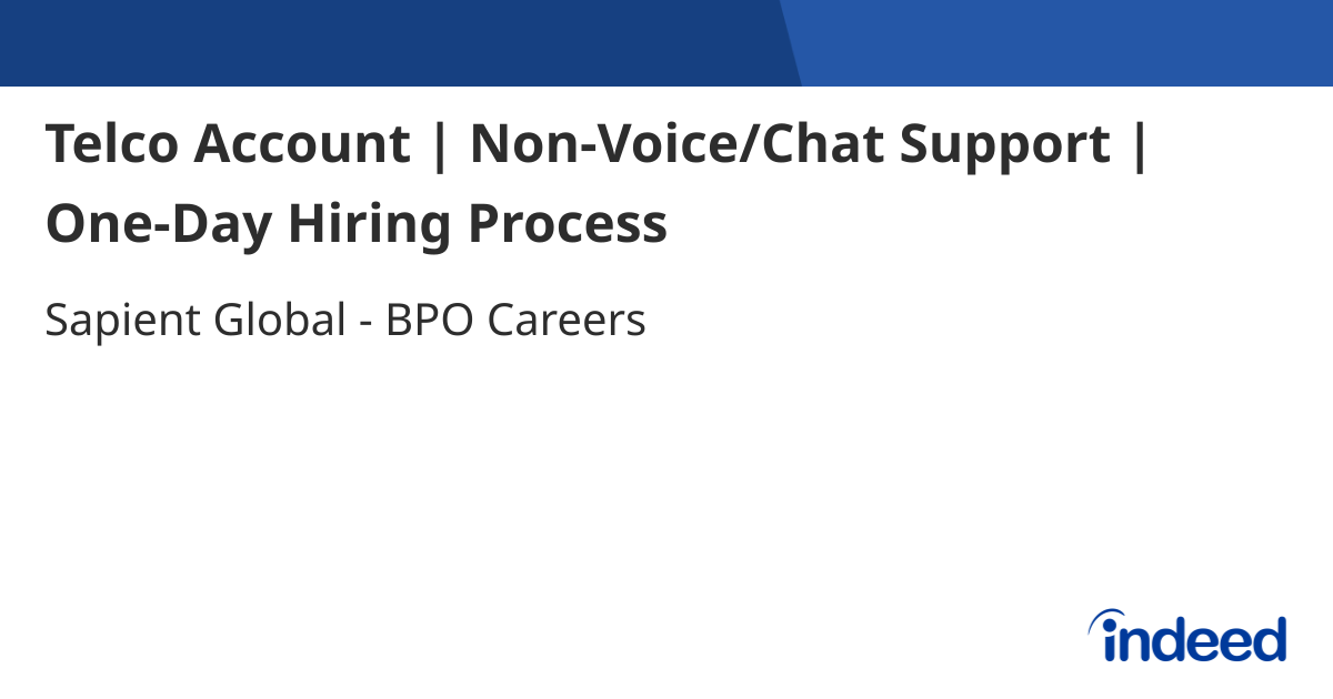 Telco Account | Non-Voice/Chat Support | One-Day Hiring Process - Rizal ...