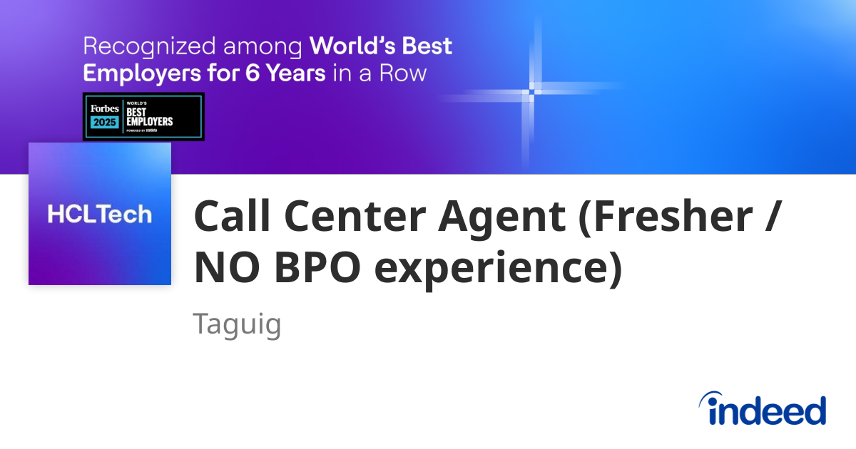 Call Center Agent (Fresher / NO BPO experience) - Taguig - Indeed.com