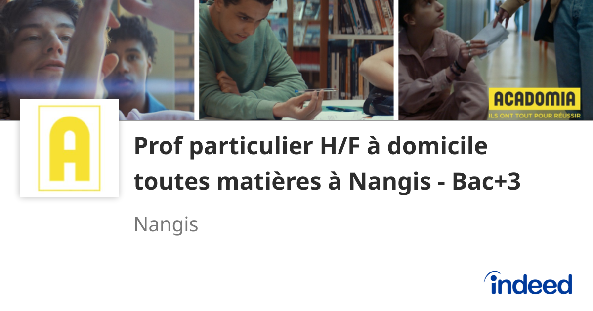 Prof particulier H/F à domicile toutes matières à Nangis - Bac+3 acquis ...