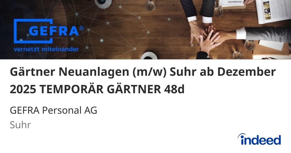 Gärtner Neuanlagen (m/w) Suhr ab Dezember 2025 TEMPORÄR GÄRTNER 36d ...