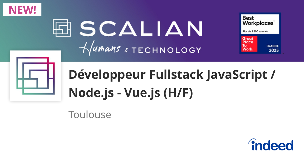 Développeur fullstack Vue.js / Node.js - H/F - 31000 Toulouse - Indeed.com