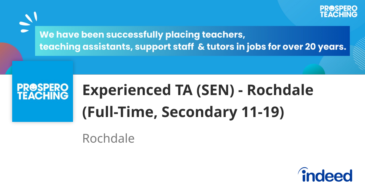 Experienced TA (SEN) - Rochdale (Full-Time, Secondary 11-19) - Rochdale ...