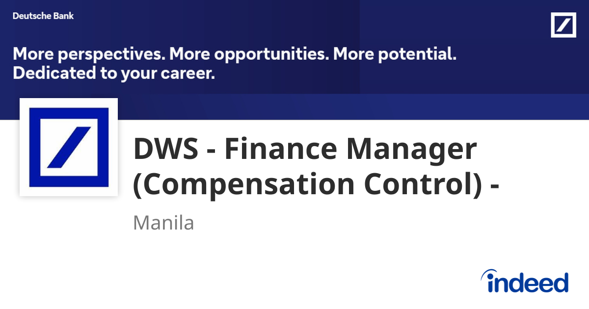 DWS - Finance Manager (Compensation Control) - AVP - Manila - Indeed.com