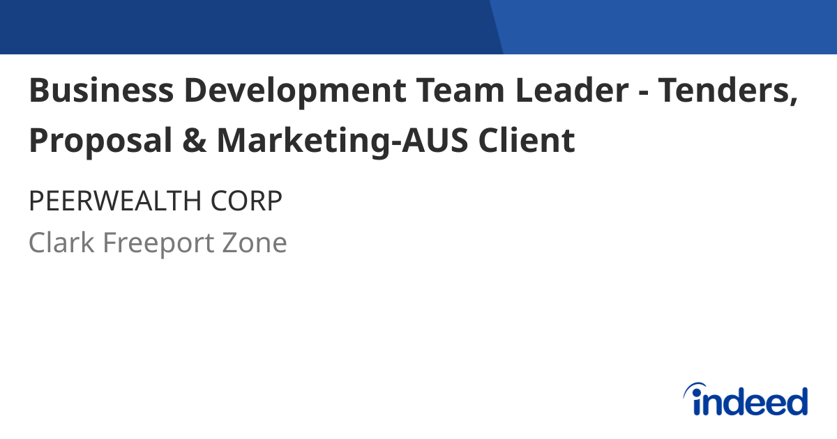 Business Development Team Leader - Tenders, Proposal & Marketing-AUS ...