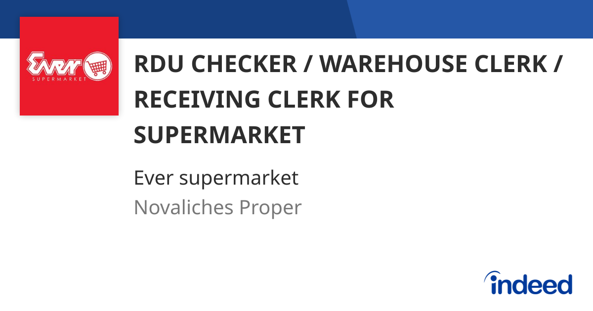 RDU CHECKER / WAREHOUSE CLERK / RECEIVING CLERK FOR SUPERMARKET ...