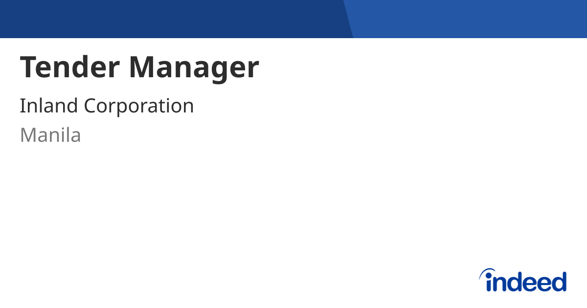 Tender Manager - Manila - Indeed.com