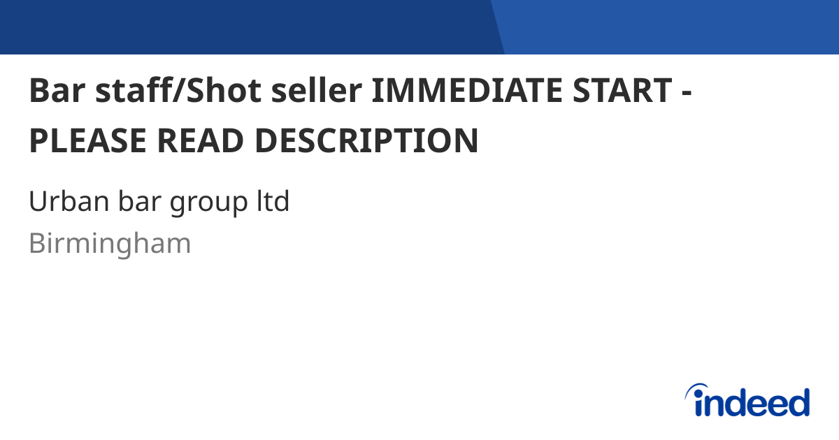 Bar staff/Shot seller IMMEDIATE START - PLEASE READ DESCRIPTION ...