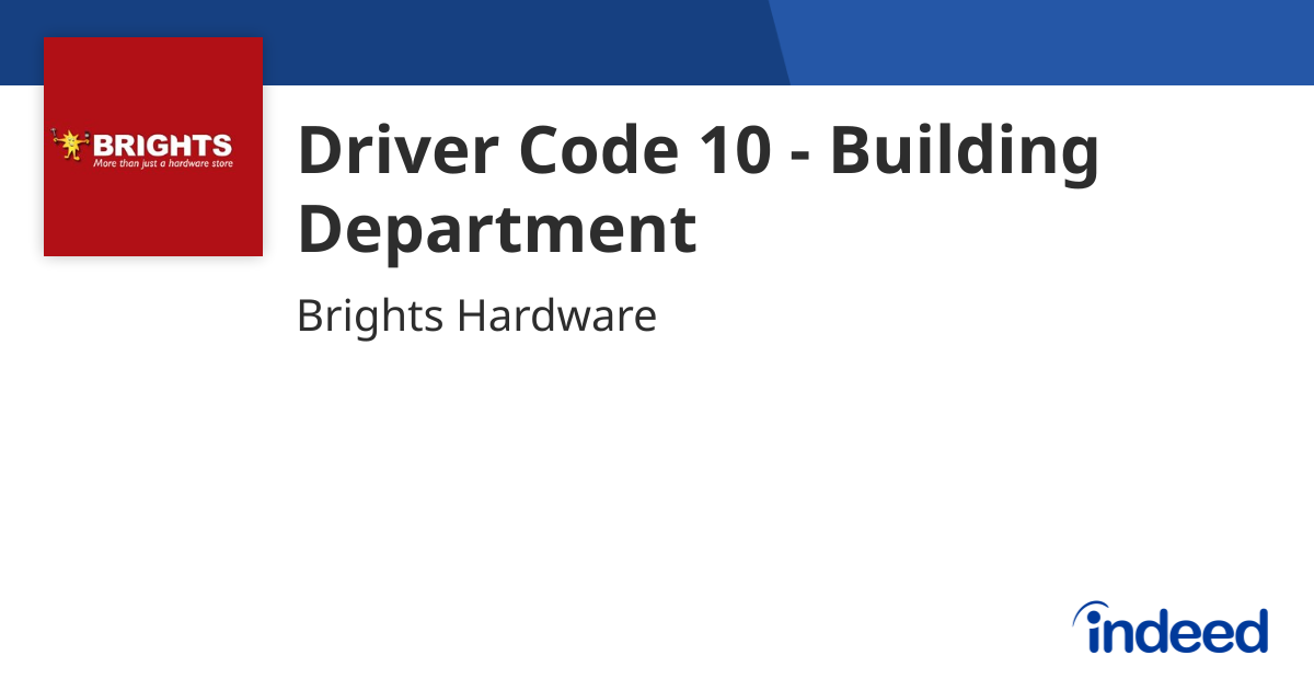 Driver Code 10 - Building Department - Western Cape - Indeed.com