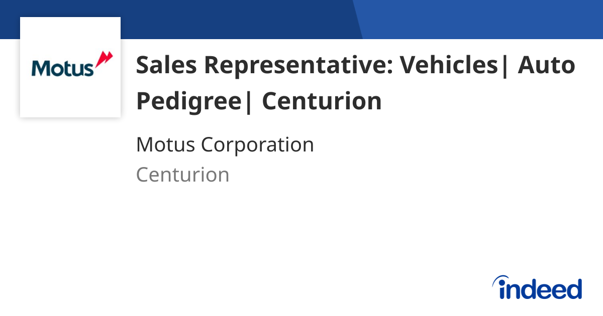 Sales Representative: Vehicles| Auto Pedigree| Centurion - Centurion ...