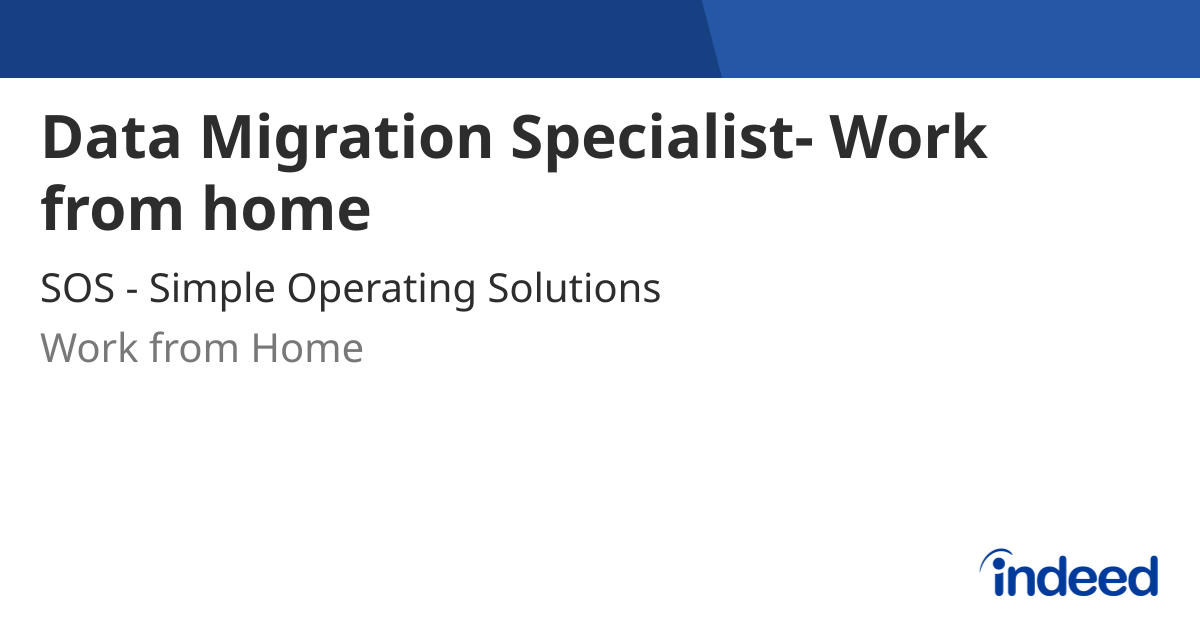 Data Migration and Analytical Specialist - Work from Home - Work from ...