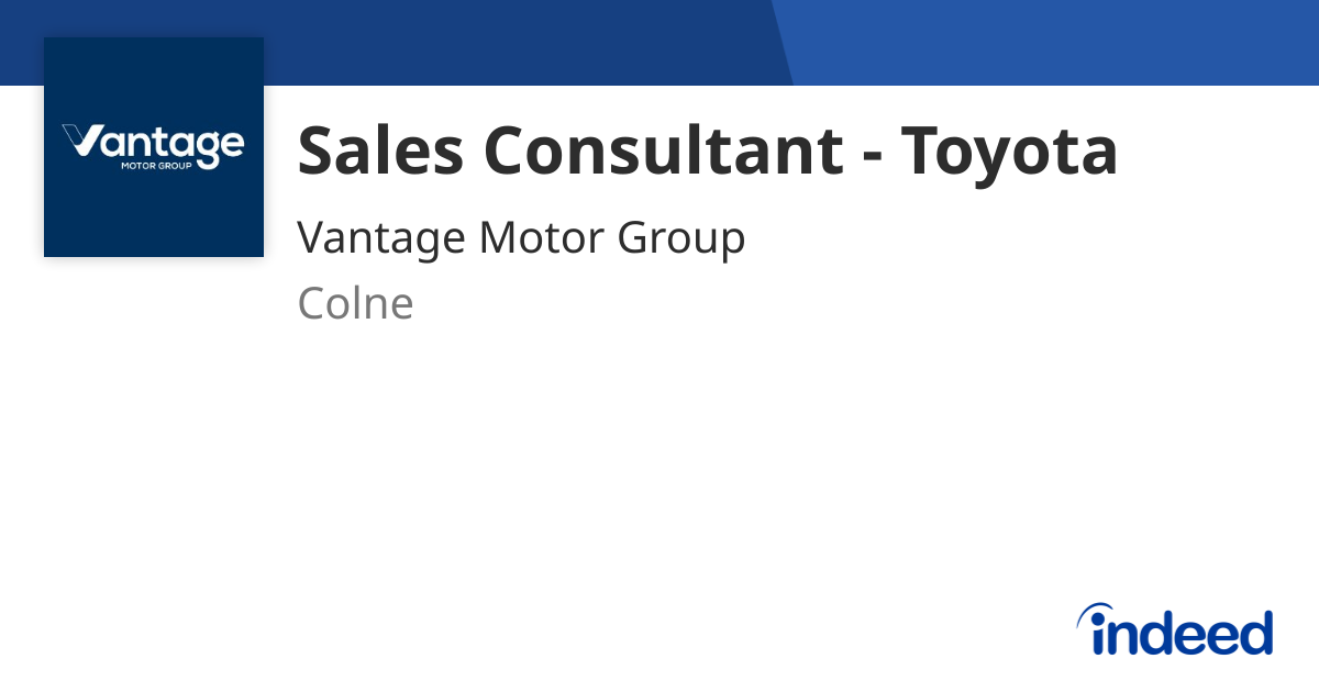 Sales Consultant - Toyota - Colne - Indeed.com