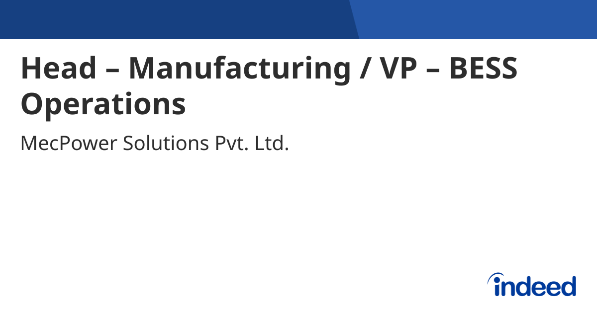 Head – Manufacturing / VP – BESS Operations - Vadodara, Gujarat ...
