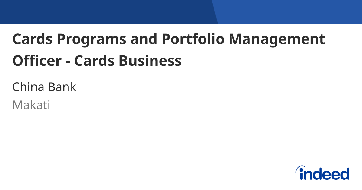 Cards Programs and Portfolio Management Officer - Cards Business ...