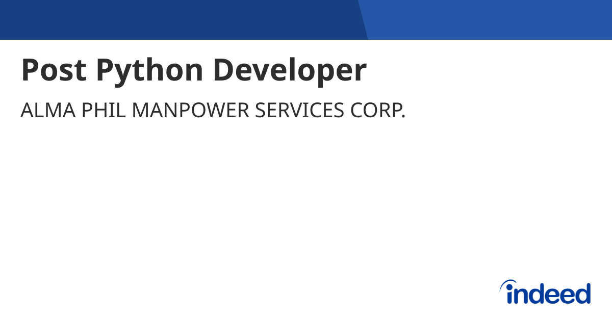 Post Python Developer - Philippines - Indeed.com